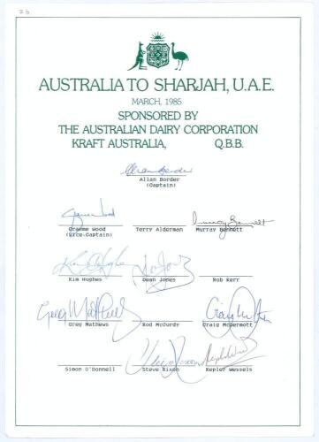 Australian tour to England and Sri Lanka 1981. Official autograph sheet ...