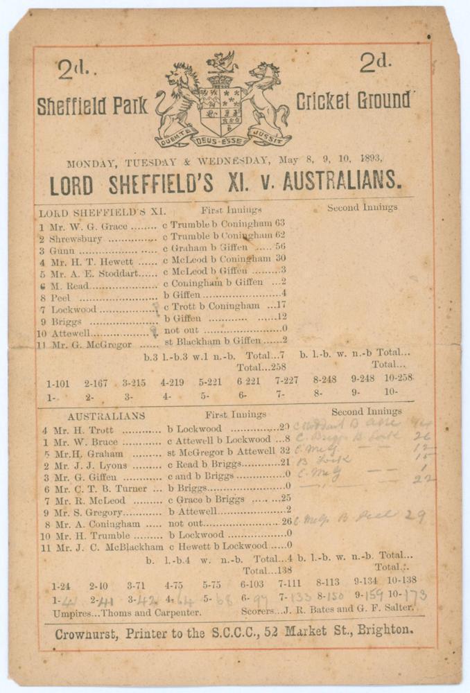 Australia tour to England 1893. ‘Lord Sheffield’s XI. v. Australians ...